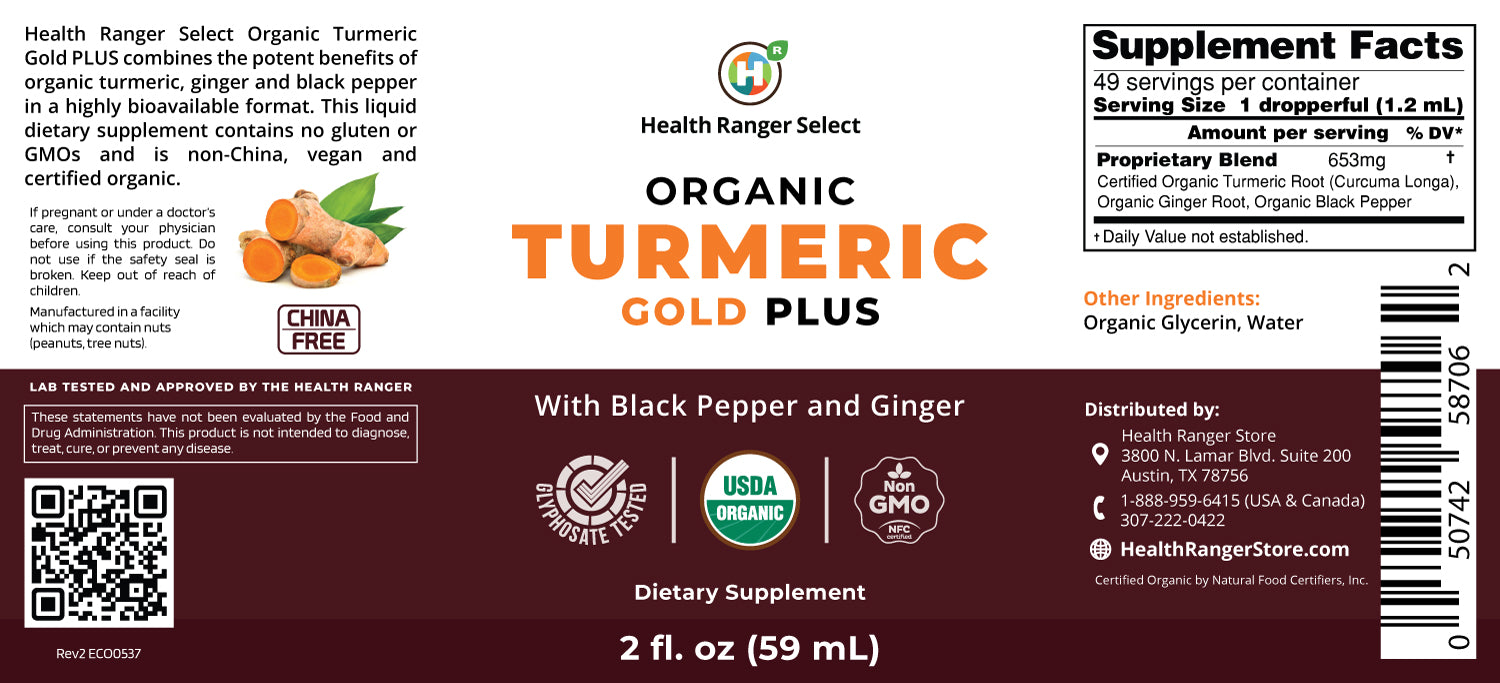 Organic Turmeric Gold Plus with Black Pepper and Ginger 2 fl. oz (59 m ...