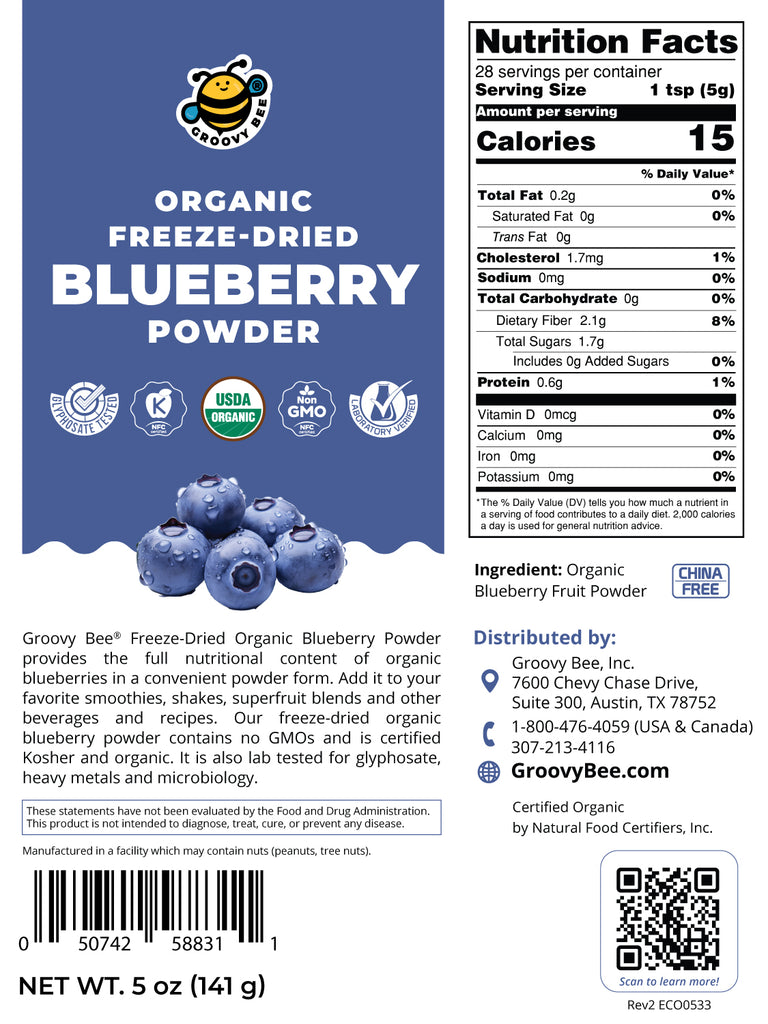 Freeze-Dried Organic Blueberry Powder 5oz (141g) — Groovy Bee