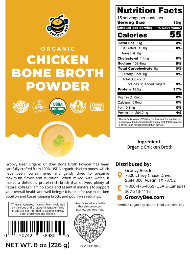 Organic Powdered Chicken Bone Broth 8 oz (226g) — Groovy Bee