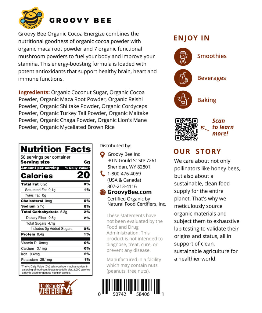 Organic Cocoa Energize 12 oz (340 g) — Groovy Bee